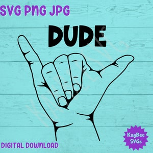 Dude Shaka Hand Sign SVG PNG JPG Clipart Digital Cut File - Etsy