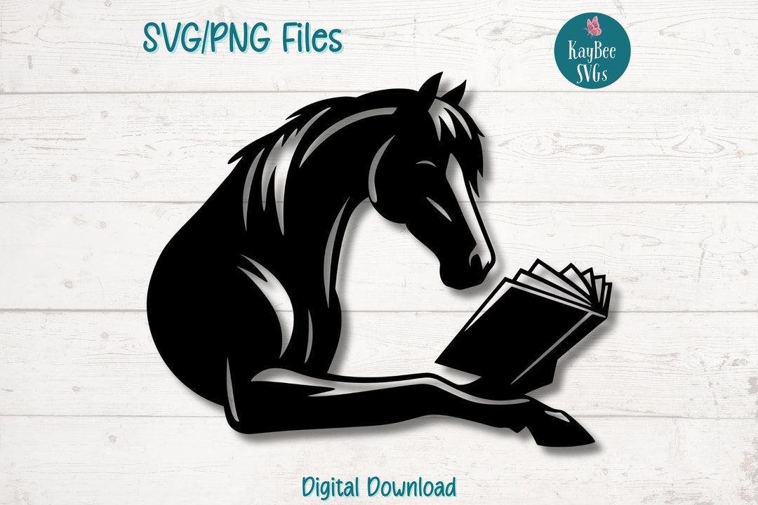 Horse Reading Book SVG | PNG Cut Files for Cricut, Silhouette, Digital ...