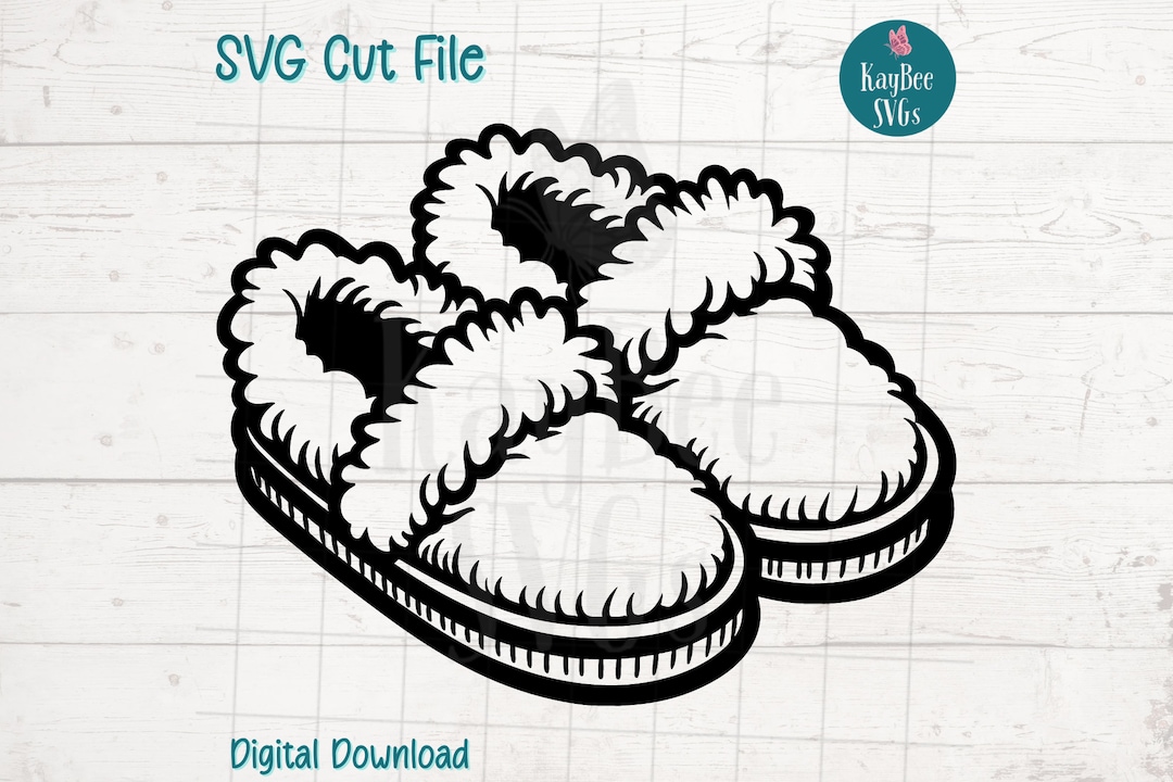 Fuzzy Slippers SVG Cut File for Cricut, Silhouette, Digital Download ...