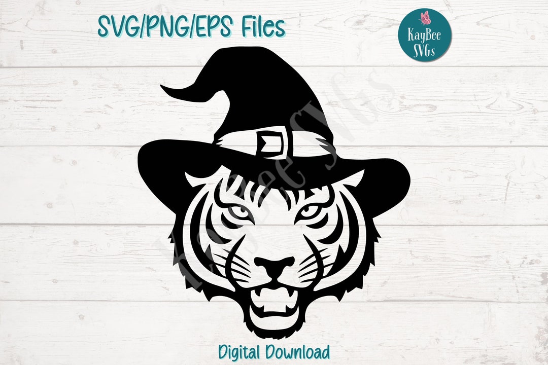 Tiger in Witch Hat SVG | PNG | EPS Cut Files for Cricut, Silhouette ...