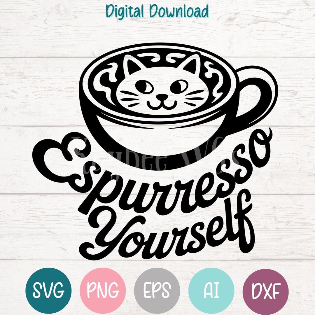 Cat Face in Latte SVG PNG Cut Files for Cricut, Silhouette Digital ...