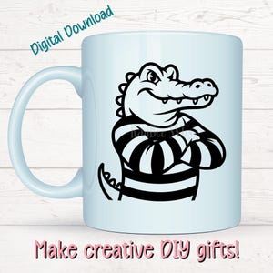 Funny Alligator in Prison Stripes SVG PNG, Cartoon Crocodile Jail ...