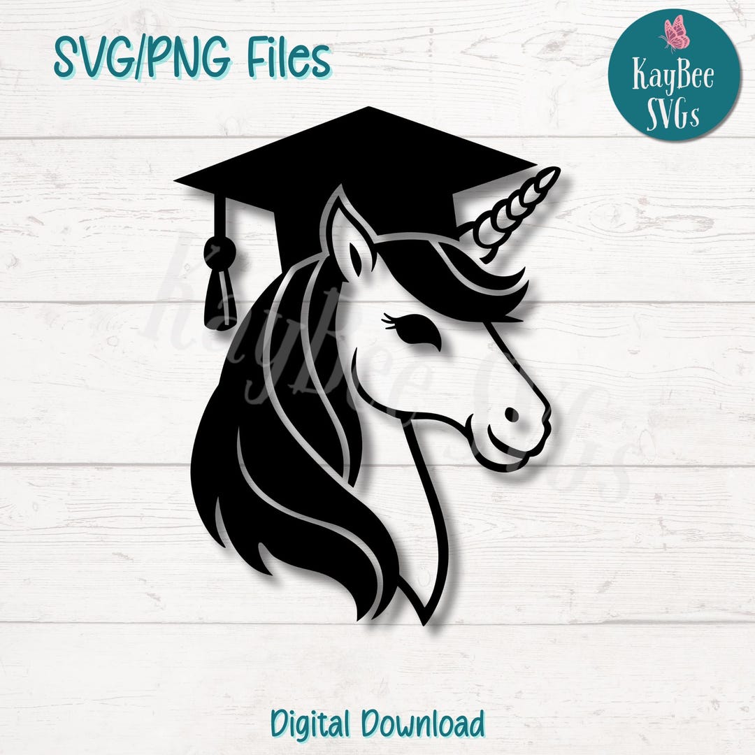 Unicorn in Graduation Cap SVG PNG Cut Files for Cricut, Silhouette ...