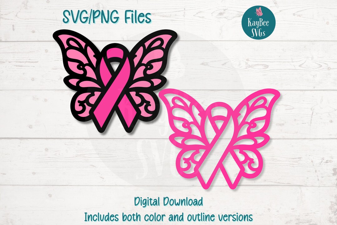 Breast Cancer Ribbon Butterfly SVG/PNG Cut Files for Cricut, Silhouette ...