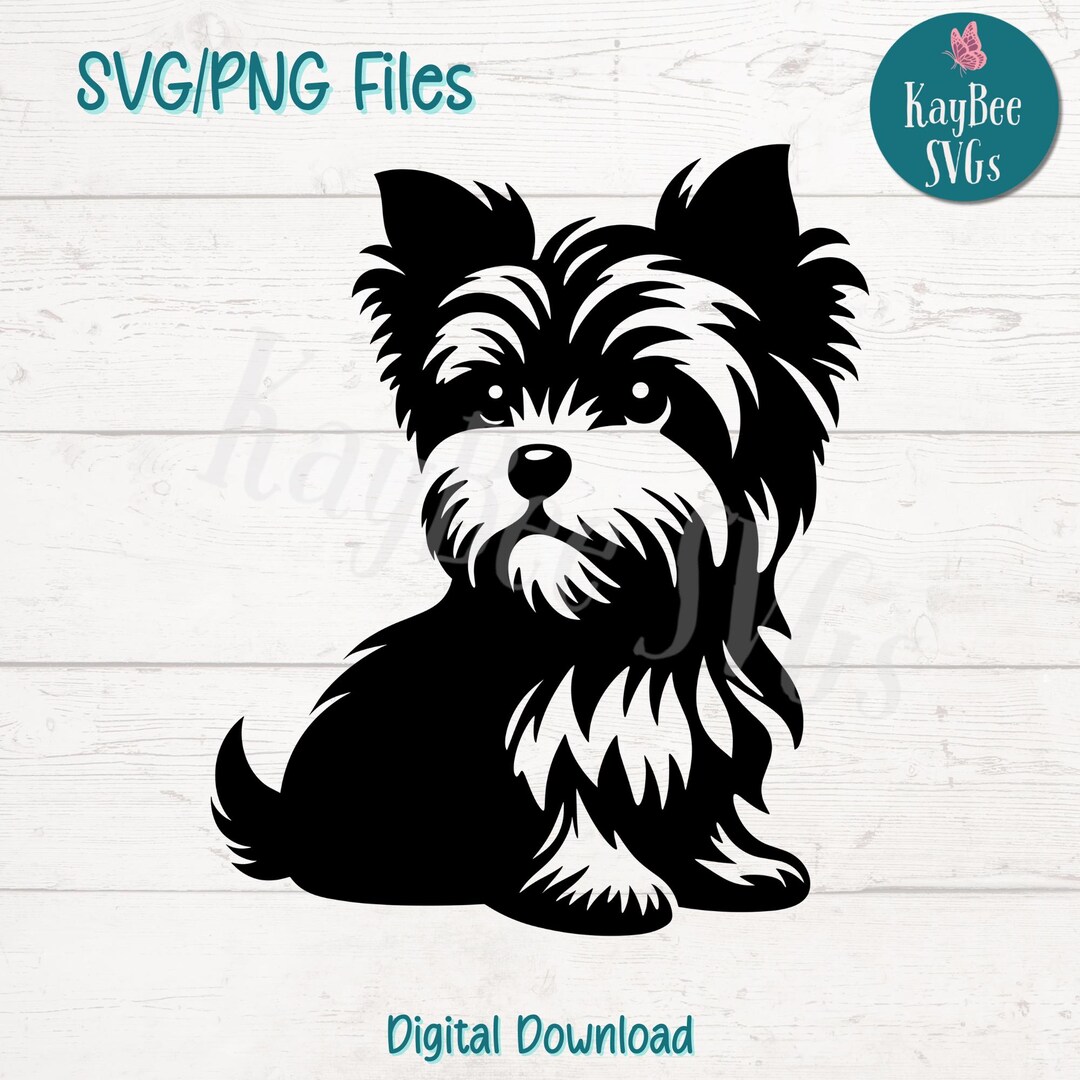 Yorkie Puppy SVG PNG Cut Files for Cricut, Silhouette Digital Download ...