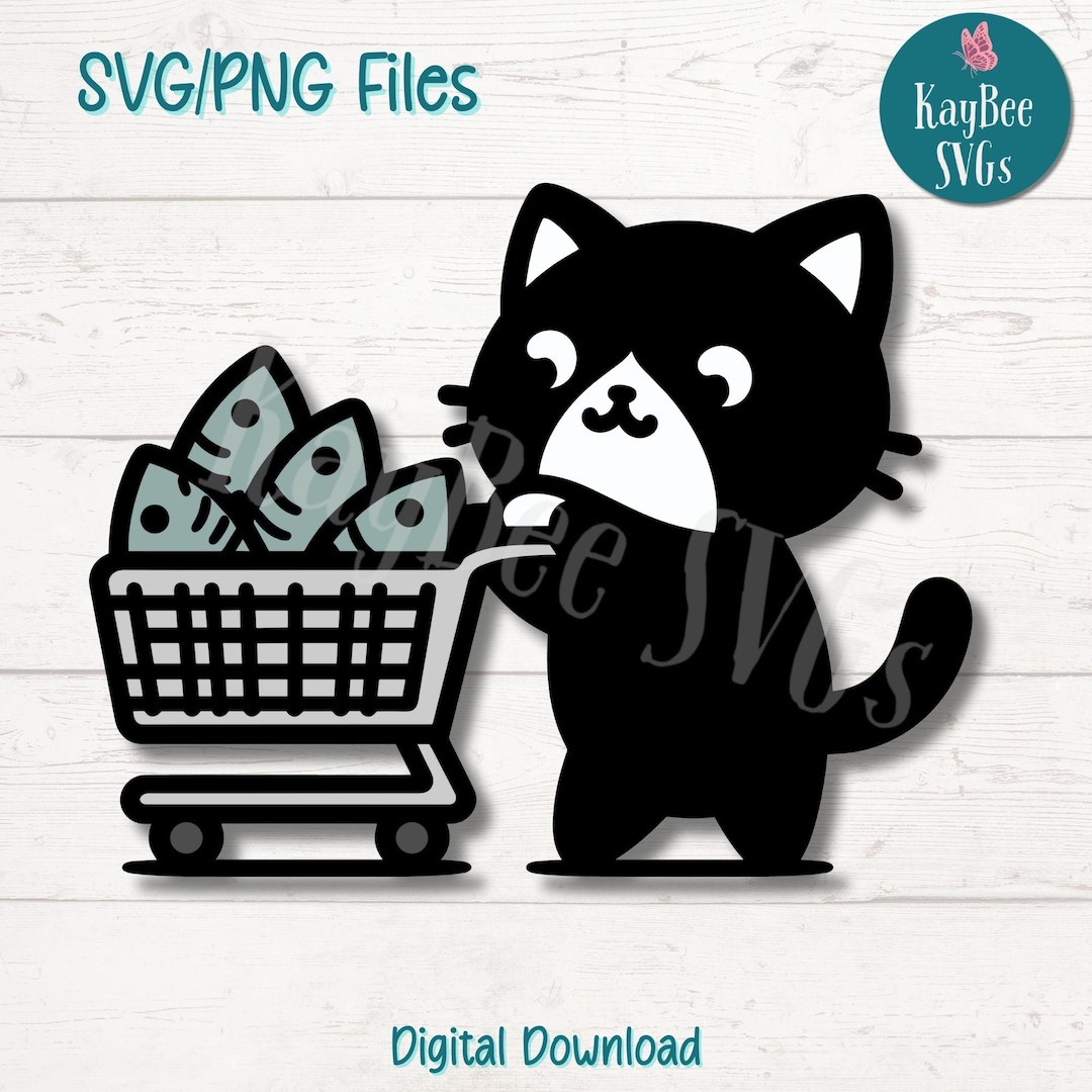 Cat With Shopping Cart SVG PNG Cut Files for Cricut, Silhouette Digital ...