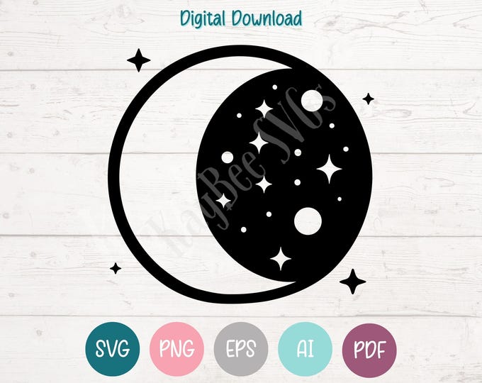 Crescent Moon SVG, Celestial PNG, Boho Lunar Clipart, Astronomy Laser ...