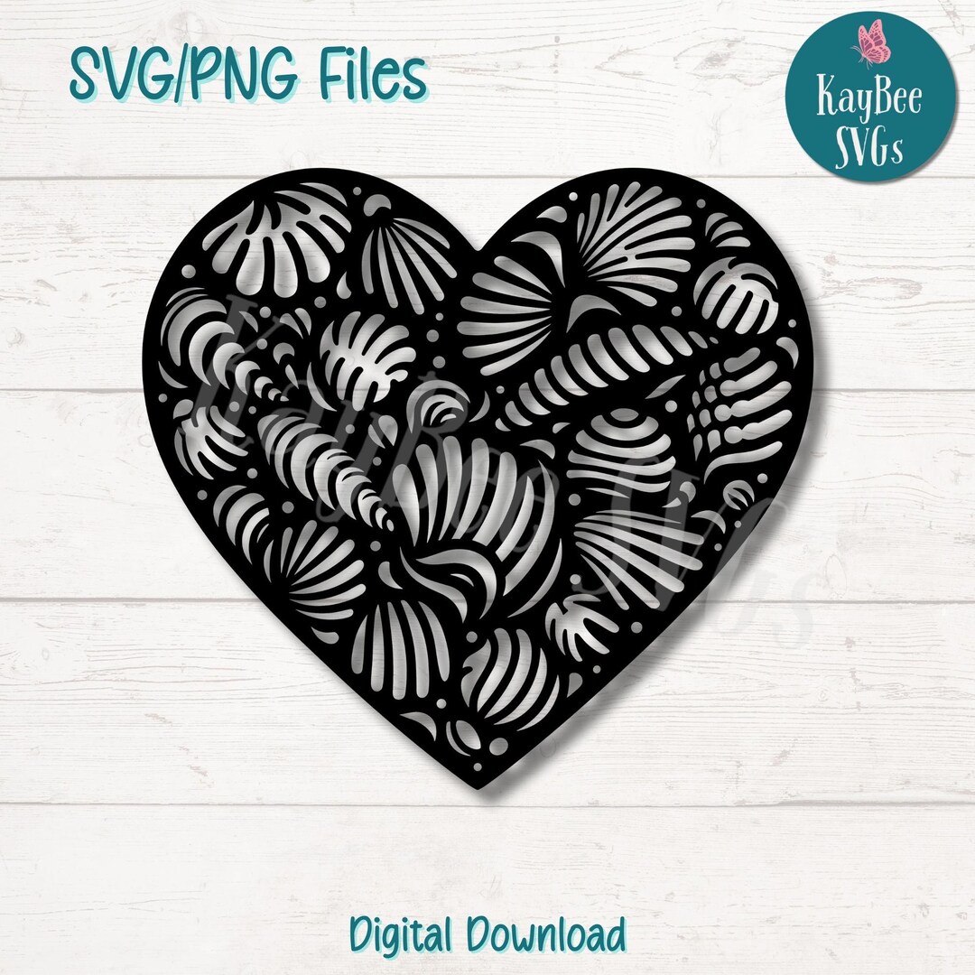 Seashell Heart SVG PNG Cut Files for Cricut, Silhouette Digital ...