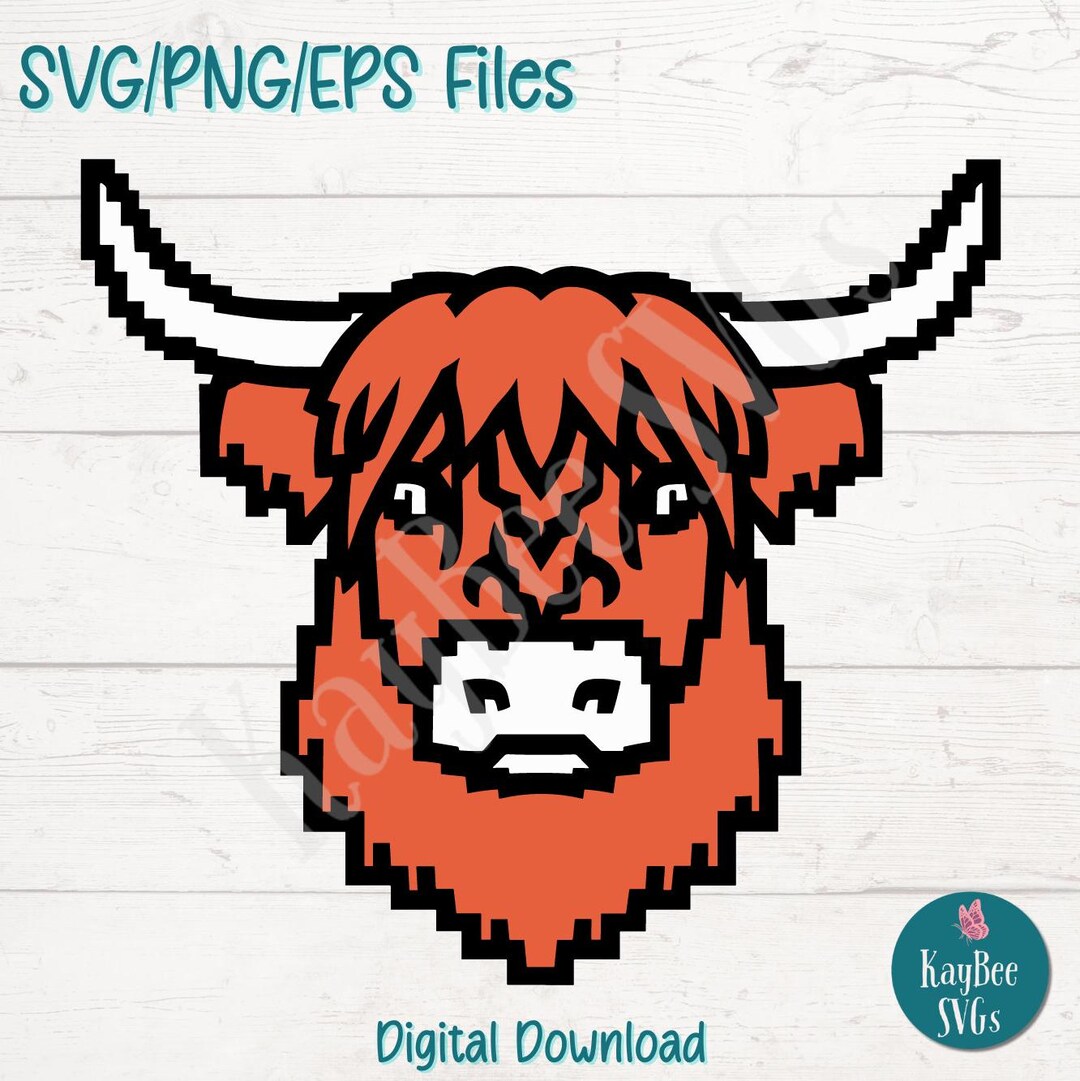 8-bit Highland Cow SVG PNG Pixel Art Clipart for Retro and Animal ...