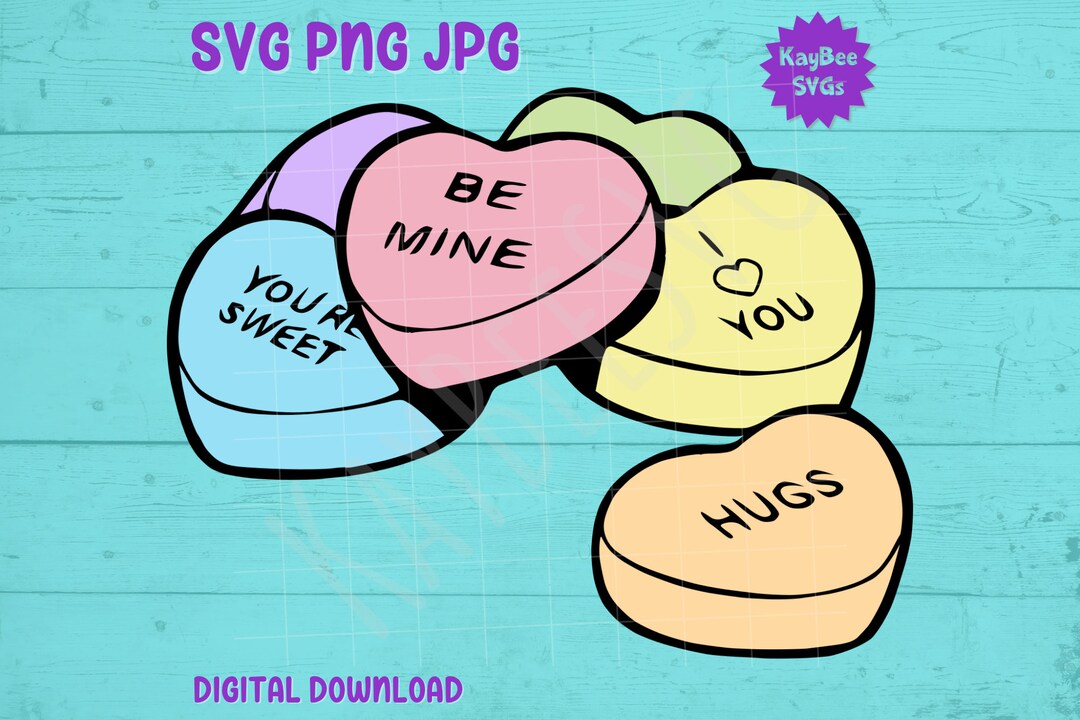 Valentine's Day Conversation Hearts SVG PNG JPG Clipart Digital Cut ...