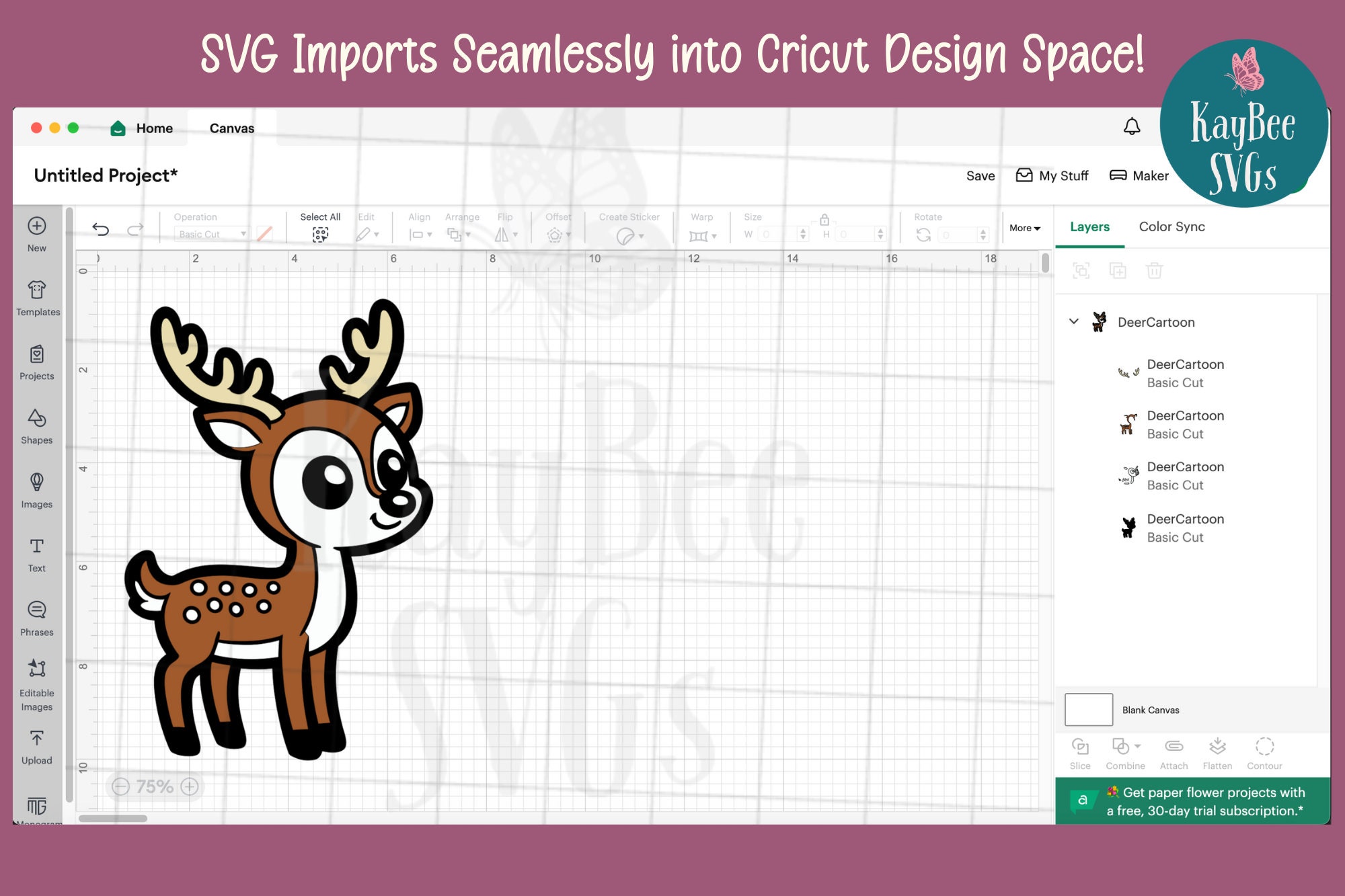 Cartoon Deer SVG PNG Clipart Cut Files for Cricut, Silhouette, Laser ...