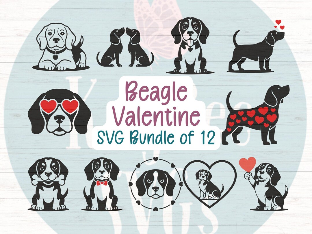 Valentine Beagle SVG Bundle of 12 Clipart Cut Files for Cricut ...