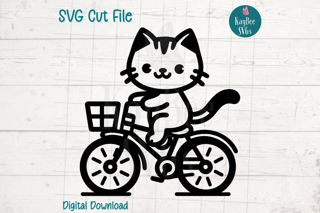 Cat Riding Bicycle SVG Cut File for Cricut, Silhouette, Digital ...