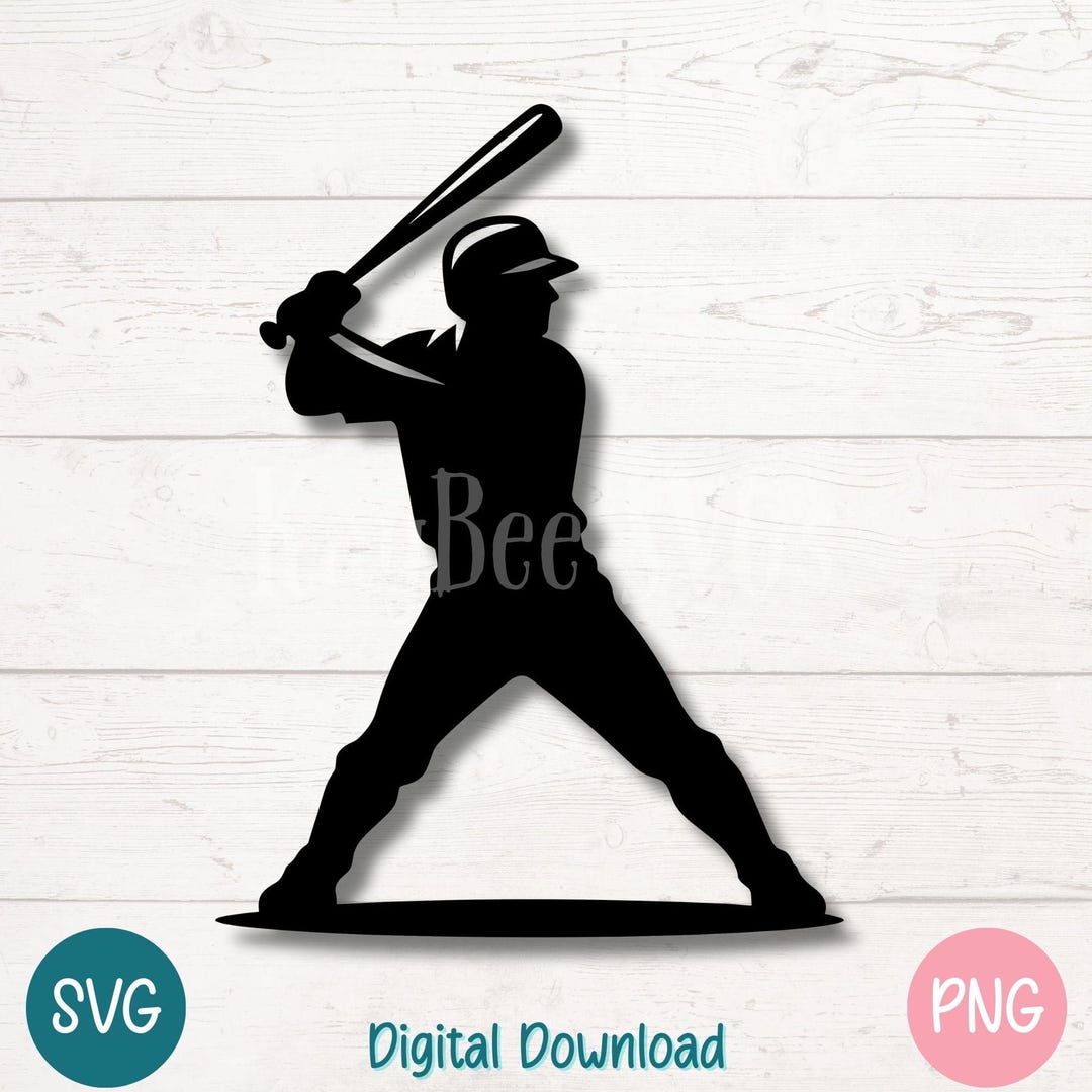 Baseball Batter SVG PNG Swinging Bat Silhouette Cut File for Cricut ...
