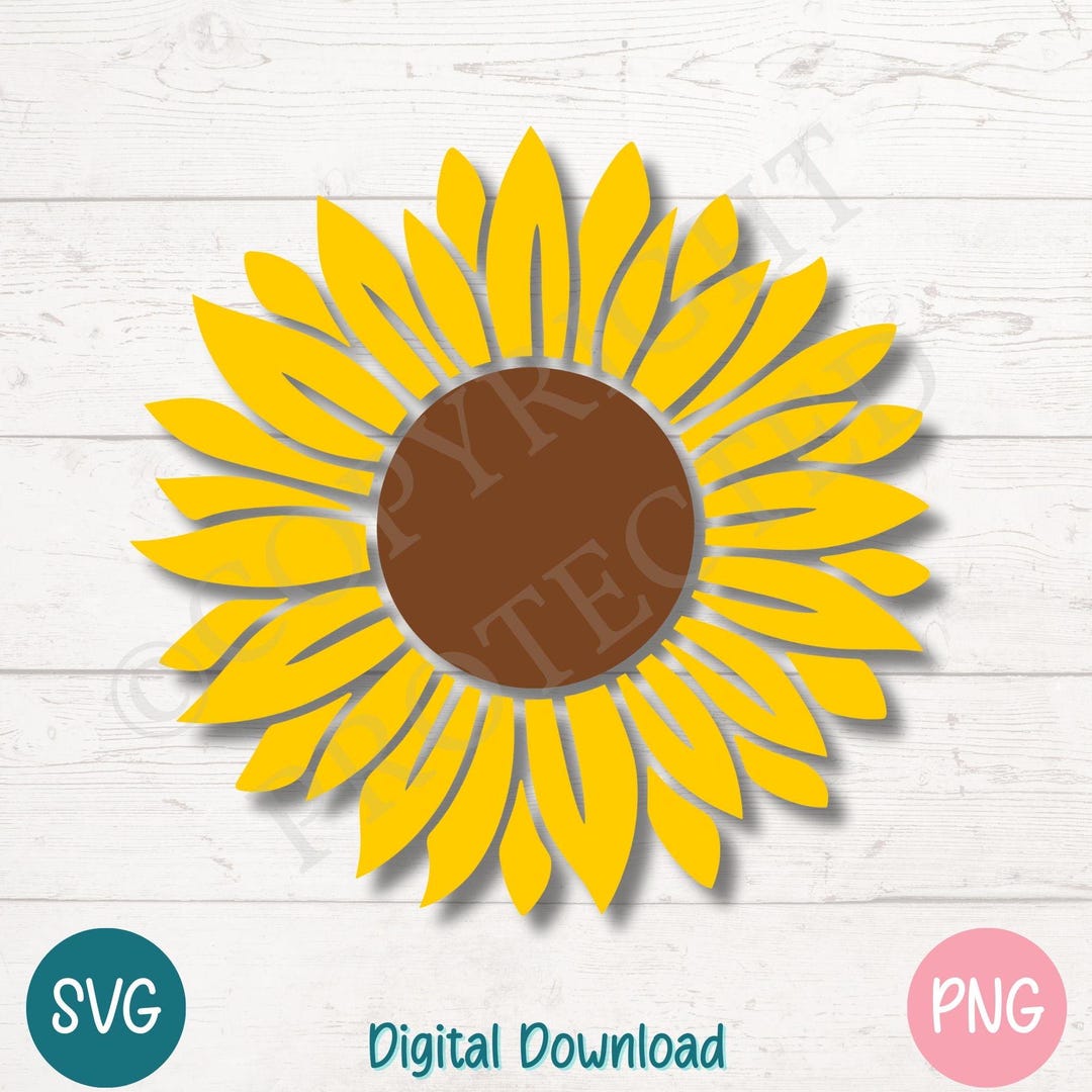 Sunflower SVG PNG Cut Files for Cricut, Silhouette Digital Download ...