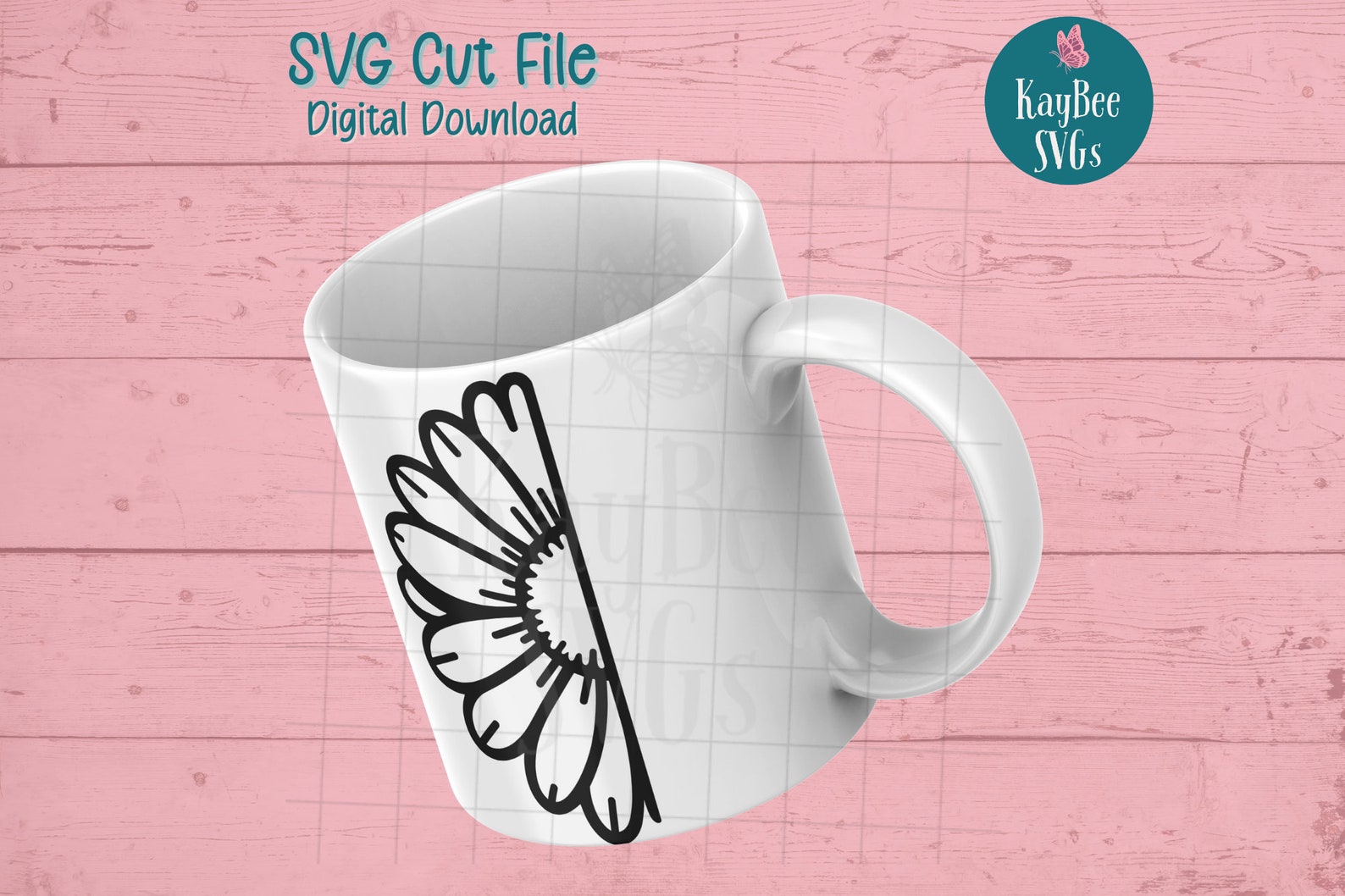 Half Daisy SVG Cut File for Cricut, Silhouette, Digital Download ...