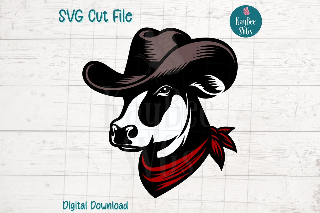 Cowboy Cow SVG Cut File for Cricut, Silhouette, Digital Download ...