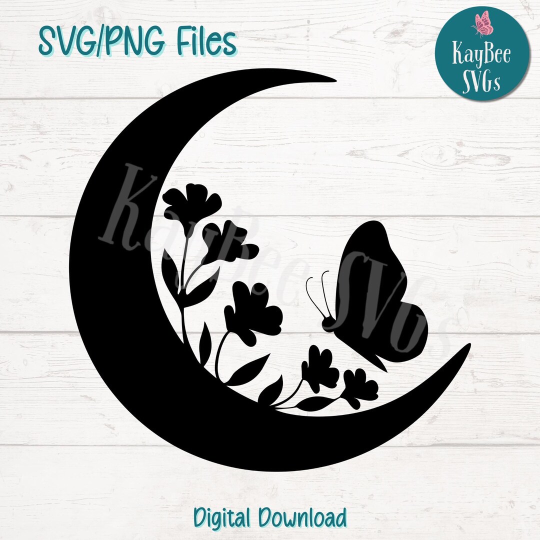 Butterfly Moon SVG PNG Cut Files for Cricut, Silhouette Digital ...