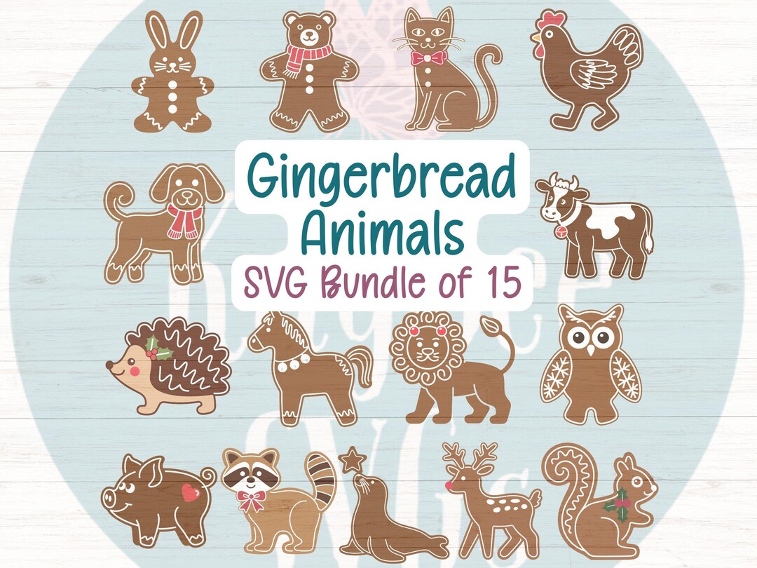 Gingerbread Animal SVG Bundle of 15 Clipart Cut Files for Cricut ...