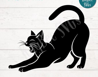 Stretching Cat Silhouette SVG File - Etsy UK