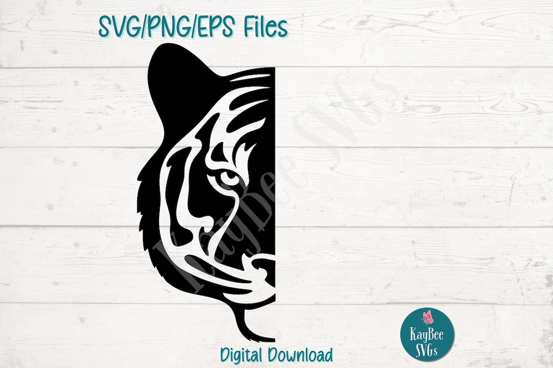 Half Tiger Face SVG | PNG | EPS Cut Files for Cricut, Silhouette ...