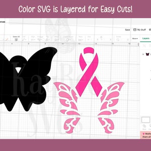 Breast Cancer Ribbon Butterfly SVG/PNG Cut Files for Cricut, Silhouette ...