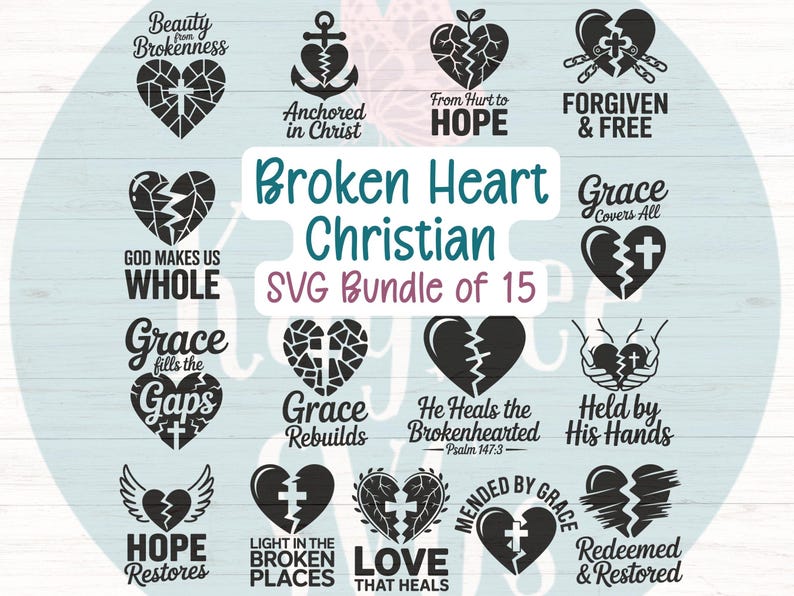 Christian Broken Heart SVG Bundle: Clipart Cut Files for Cricut ...