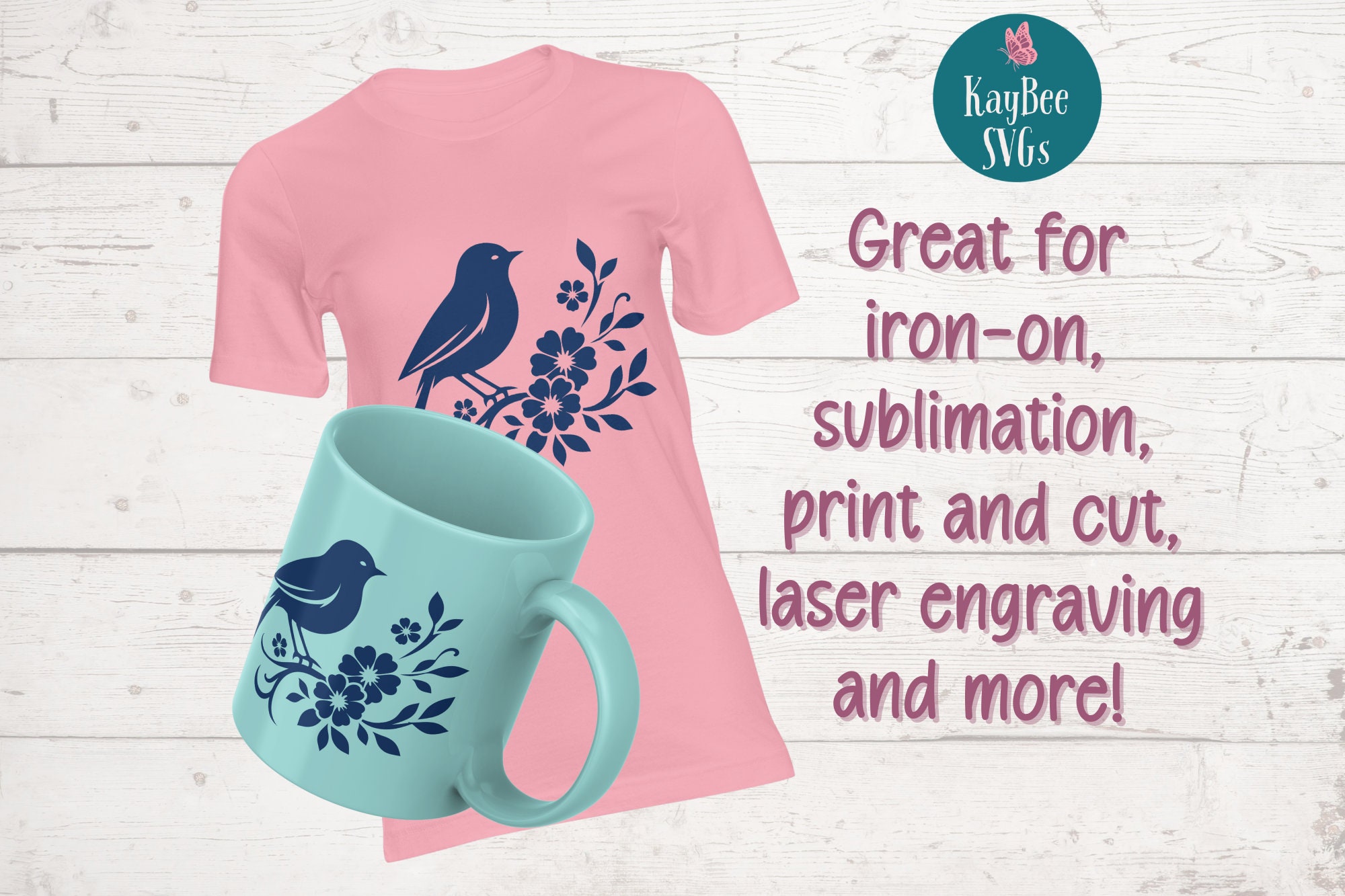 Floral Bluebird SVG PNG Clipart Cut Files for Cricut, Silhouette, Laser ...