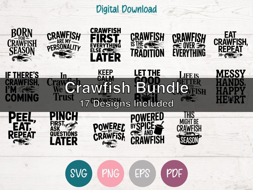 Crawfish SVG Bundle Clipart Cut Files for Cricut, Silhouette, Laser ...