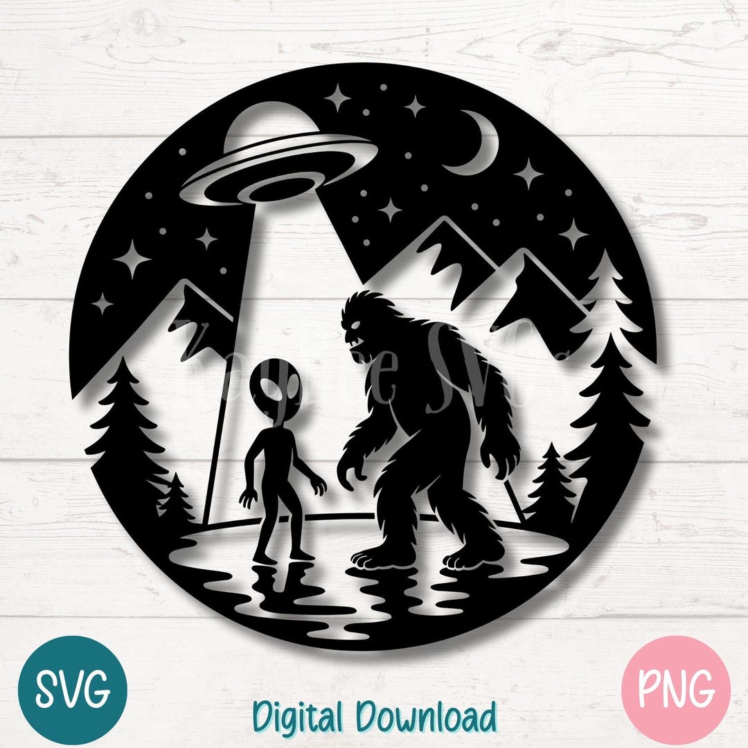 Alien and Bigfoot SVG PNG Facing Silhouette for Cryptid and Sci-fi ...