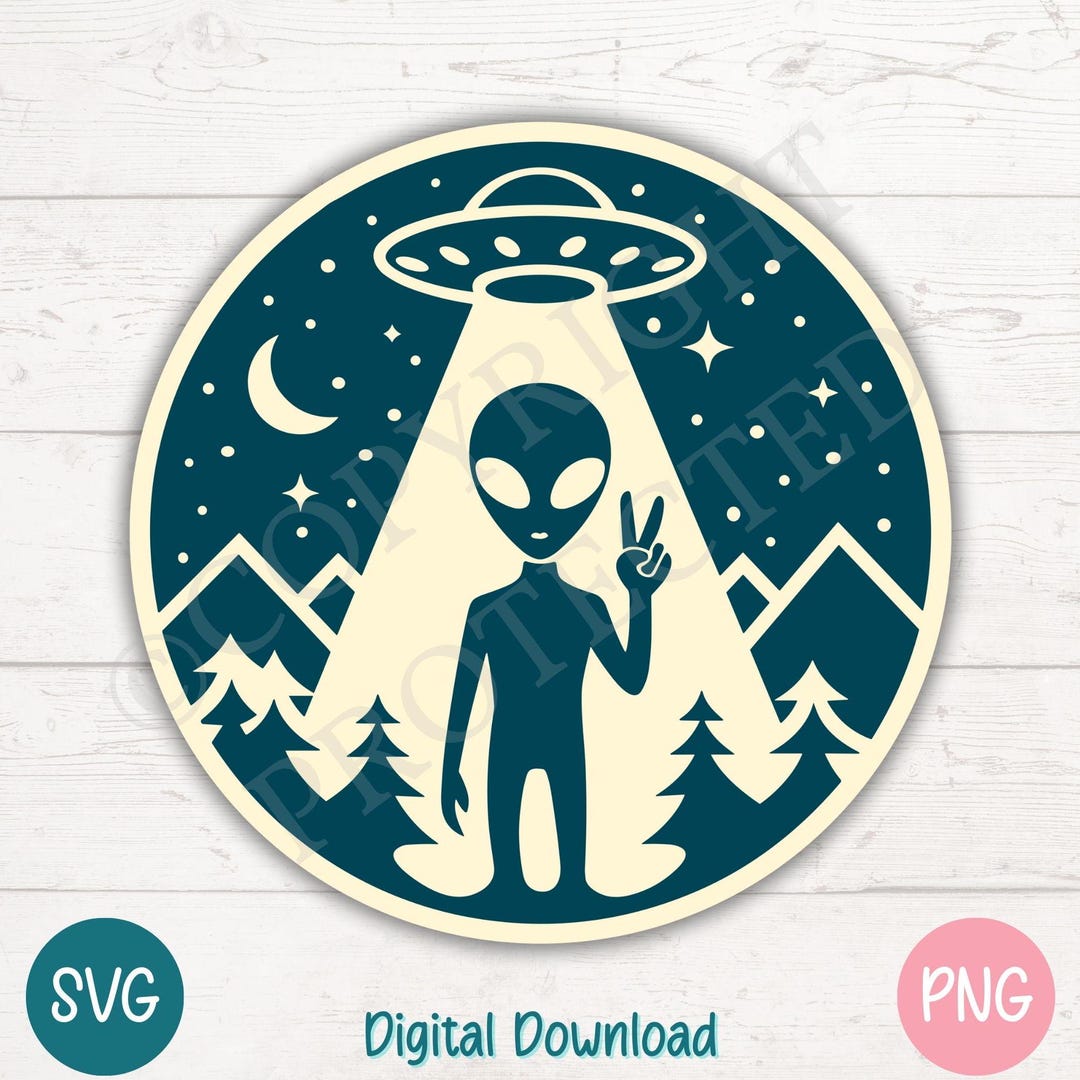 Alien UFO SVG PNG Extraterrestrial Abduction Clipart for Sci-fi and ...