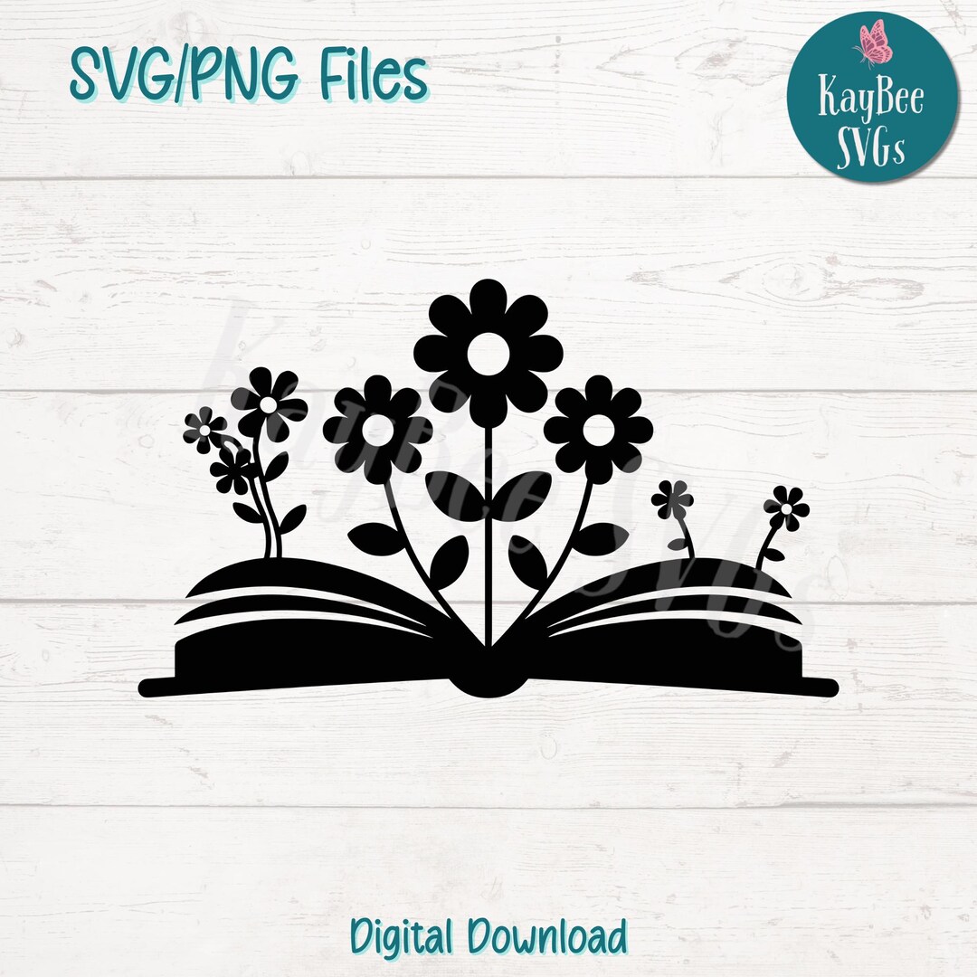 Floral Open Book SVG PNG Cut Files for Cricut, Silhouette Digital ...