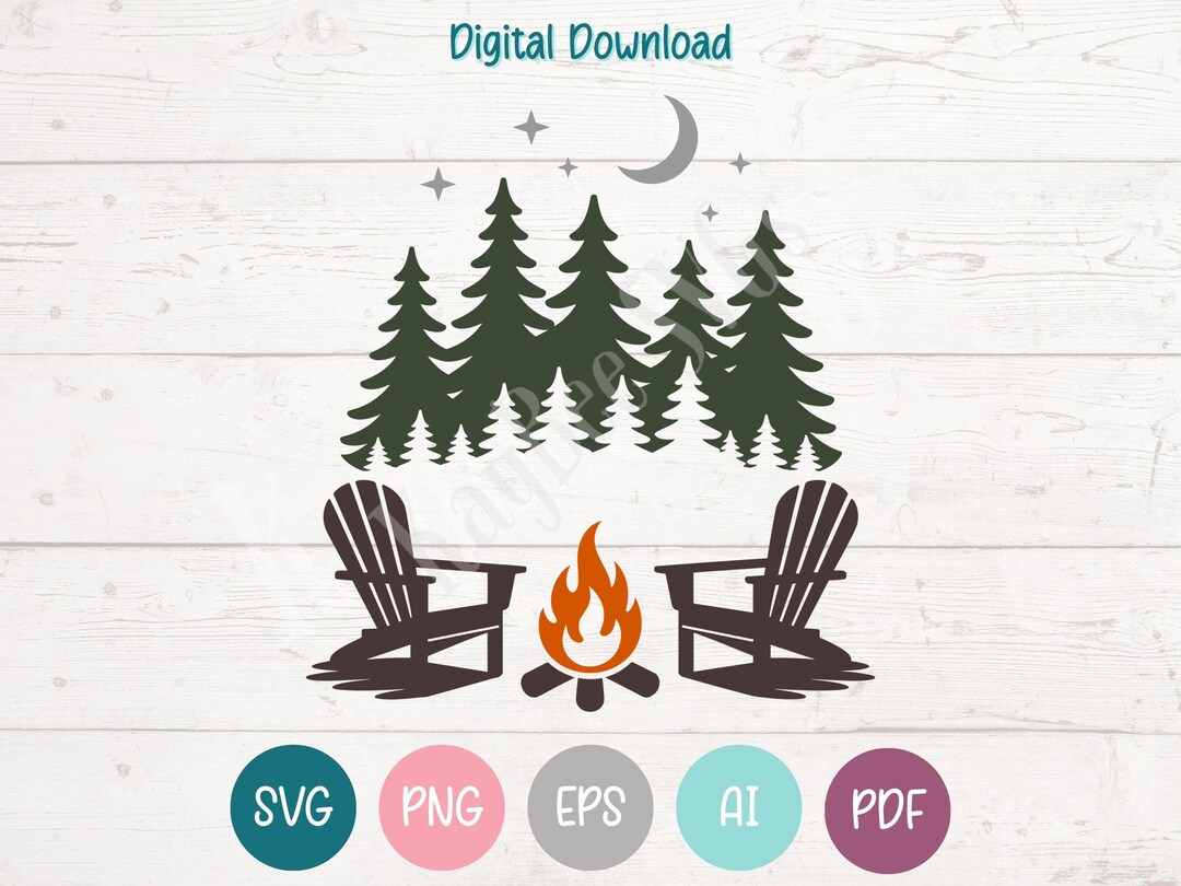 Campfire Adirondack Chairs SVG: Cricut, Silhouette Cut Files (digital ...