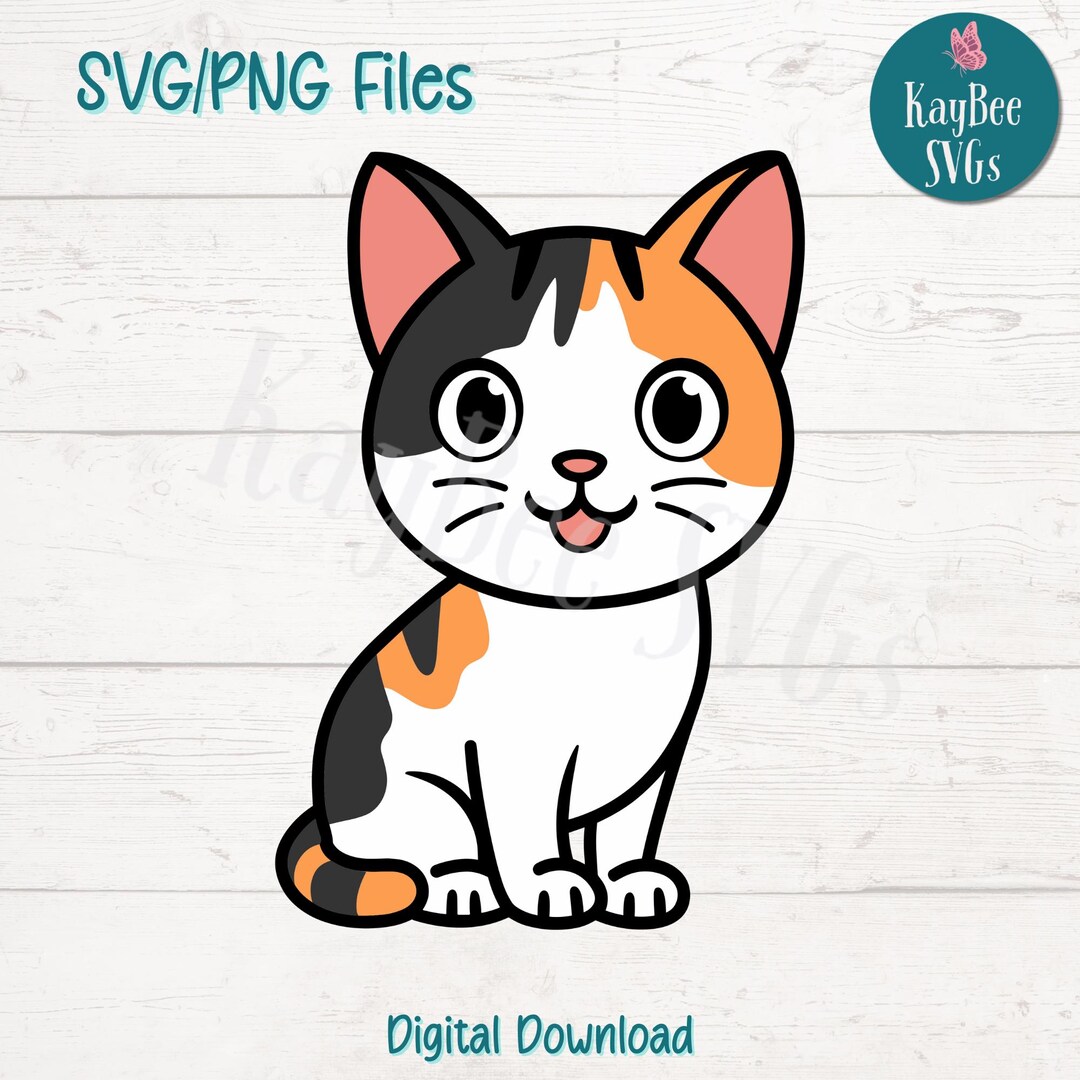 Calico Cat SVG PNG Cut Files for Cricut & Silhouette, Digital Download ...