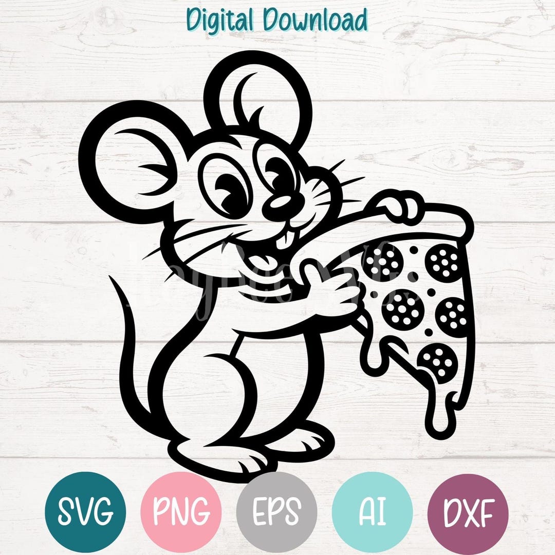 Mouse Eating Pizza SVG PNG Cut Files for Cricut, Silhouette Digital ...