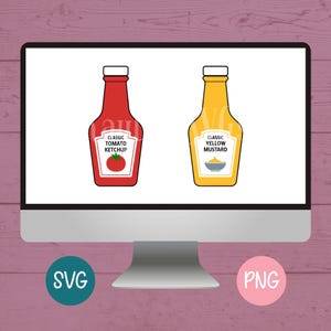 Ketchup and Mustard SVG PNG Files, Condiment Bottle Clipart, Kitchen ...