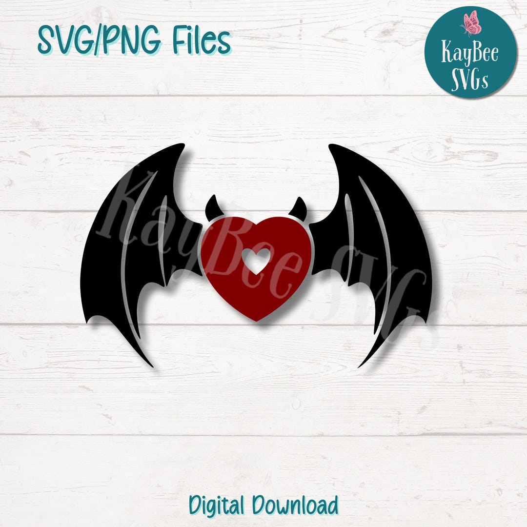 Heart With Bat Wings SVG PNG Cut Files for Cricut, Silhouette Digital ...