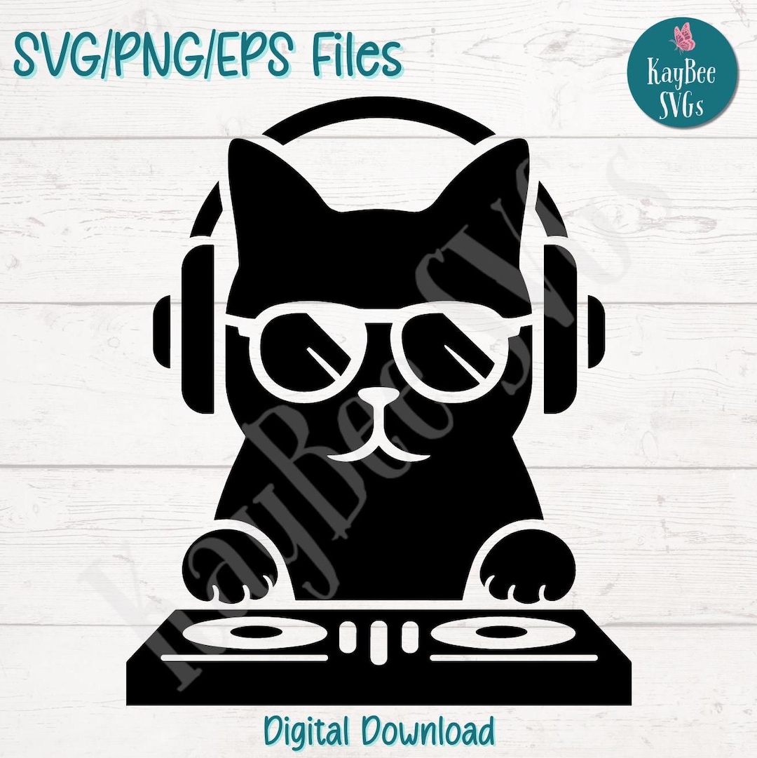 Dj Cat Disc Jockey SVG PNG Cut Files for Cricut, Silhouette Digital ...