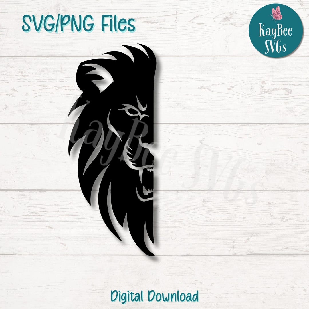 Half Lion Face SVG PNG Cut Files for Cricut, Silhouette Digital ...