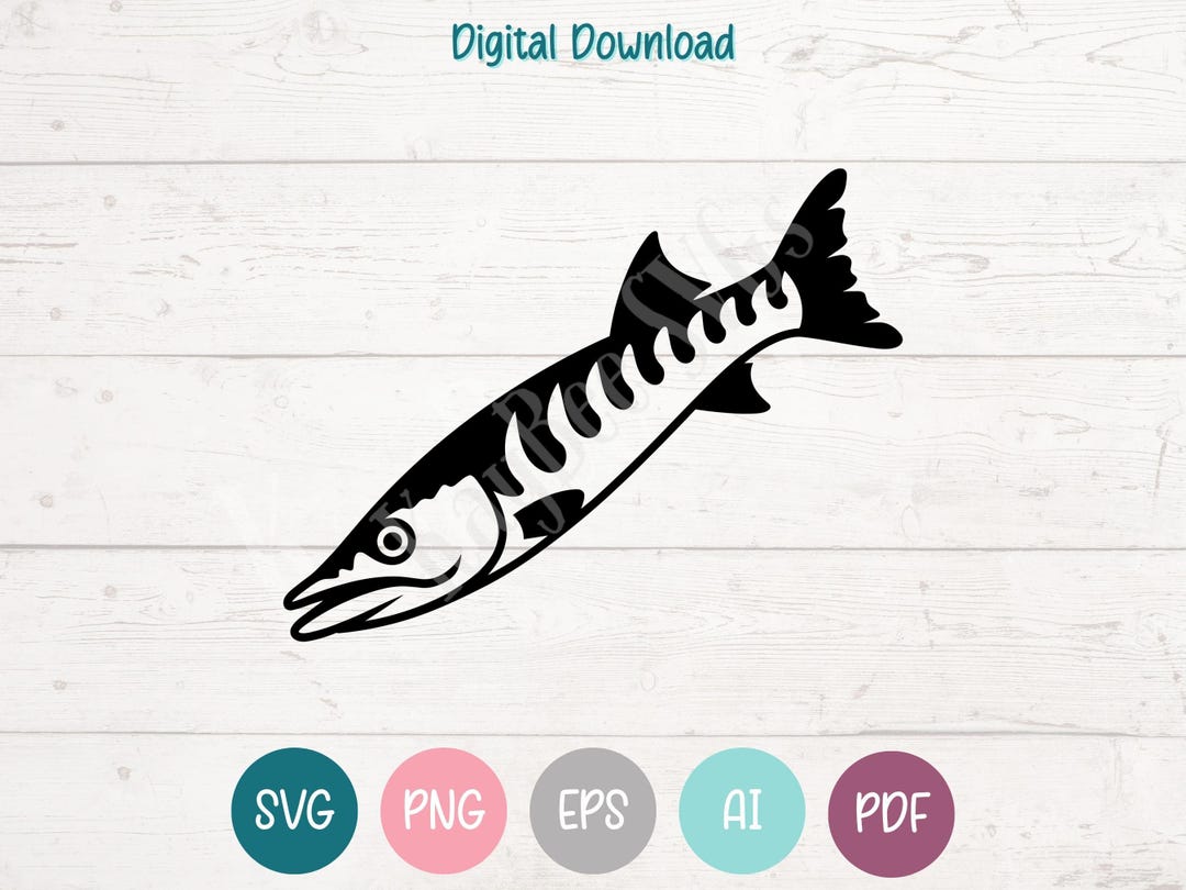 Barracuda Fish SVG PNG Clipart Cut Files for Cricut, Silhouette, Laser ...