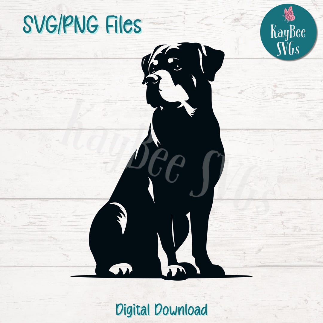 Sitting Rottweiler SVG PNG Cut Files for Cricut, Silhouette Digital ...