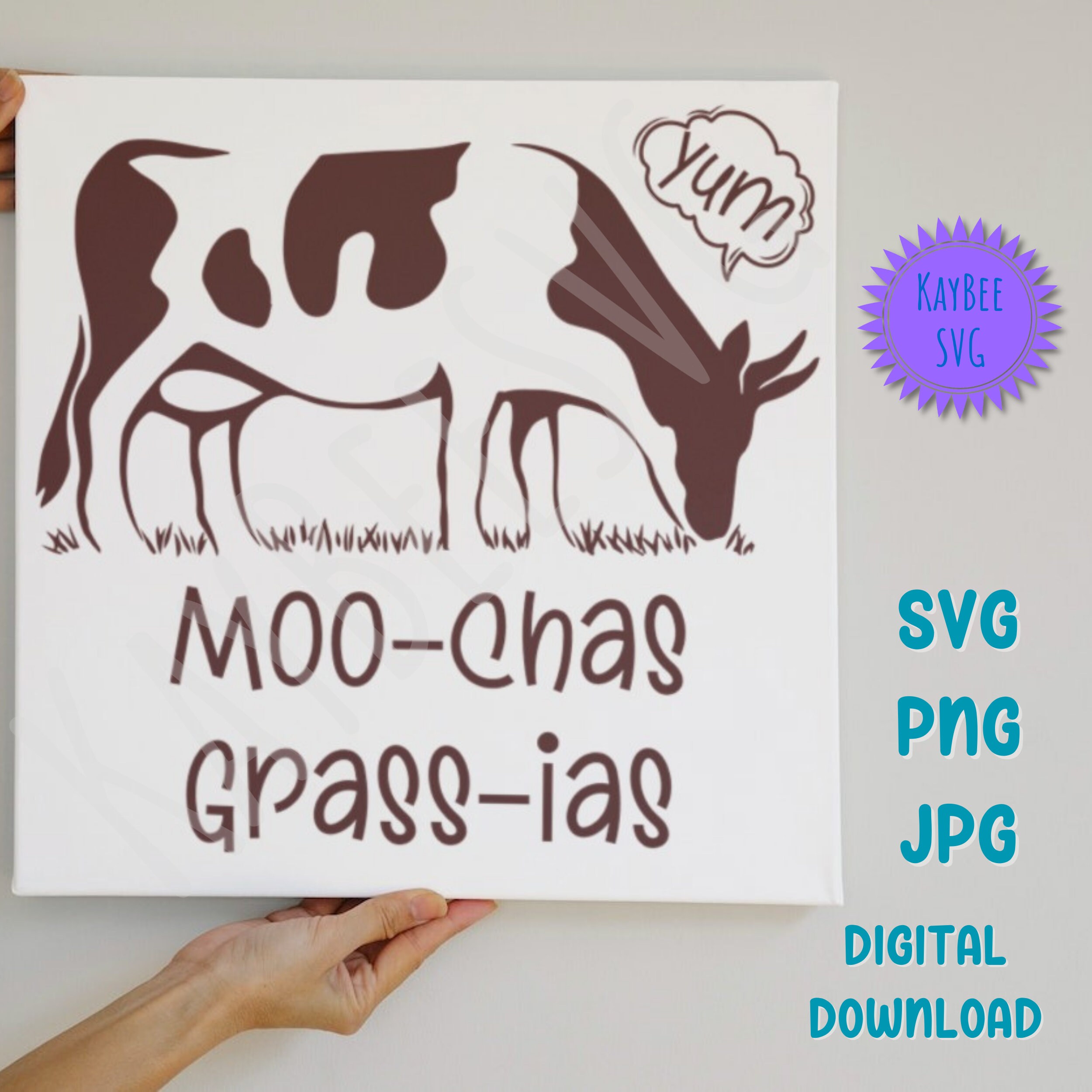 Moo-chas Grass-ias Funny Cow SVG PNG Clipart Digital Cut File - Etsy