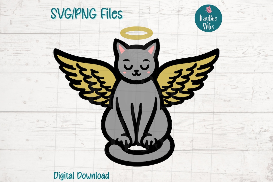 Angel Cat SVG/PNG Cut Files for Cricut, Silhouette, Digital Download ...