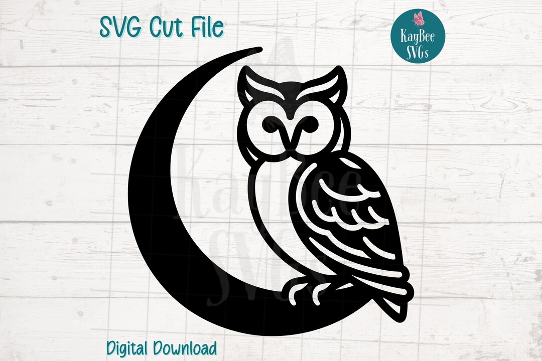 Owl on Moon SVG Cut File for Cricut, Silhouette, Digital Download Printable Clipart, Commercial ...