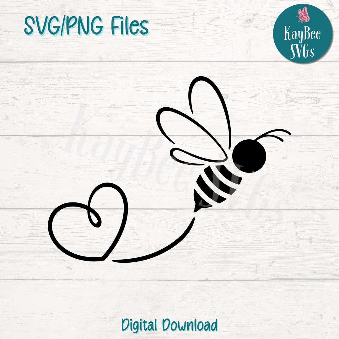 Bee Tracing Heart SVG PNG Cut Files for Cricut, Silhouette Digital ...