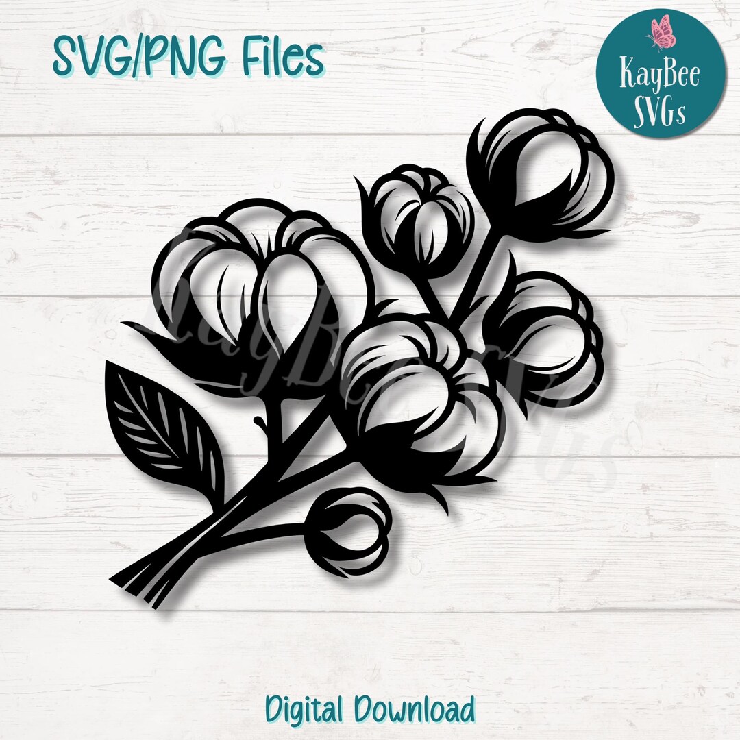 Cotton Blossom SVG PNG Cut Files for Cricut, Silhouette Digital ...