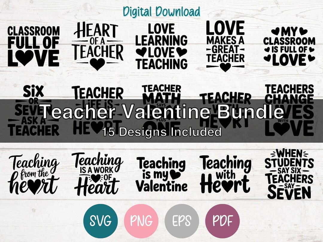 Teacher Valentine SVG Bundle Clipart Cut Files for Cricut, Silhouette ...