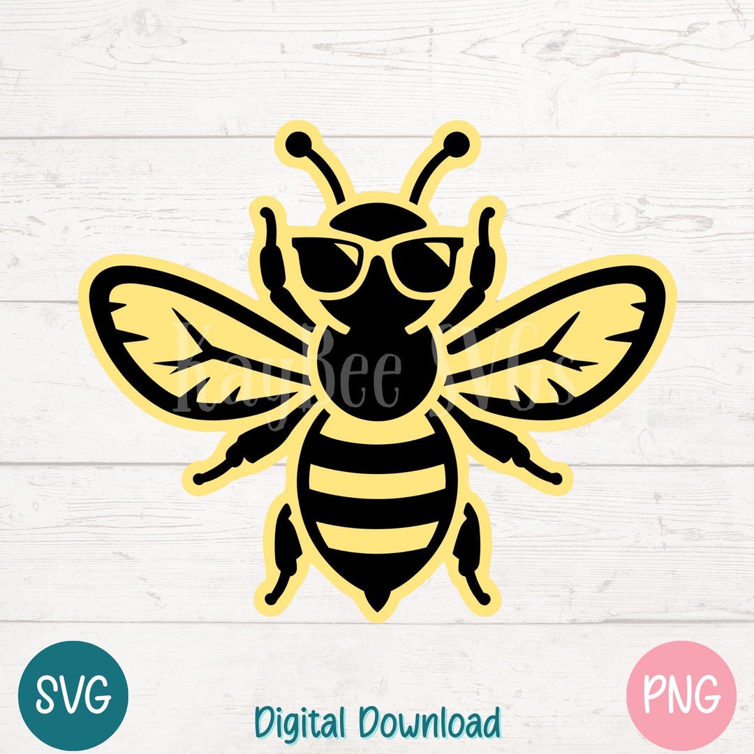 Bee SVG PNG | Funny Cartoon Bee With Sunglasses for Summer | Cut Files ...