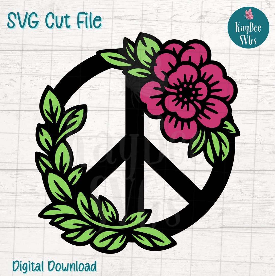 Floral Peace Sign SVG PNG Cut Files for Cricut, Silhouette Digital ...