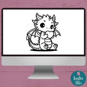 Chibi Dragon SVG PNG Cut Files for Cricut & Silhouette, Heart Design ...
